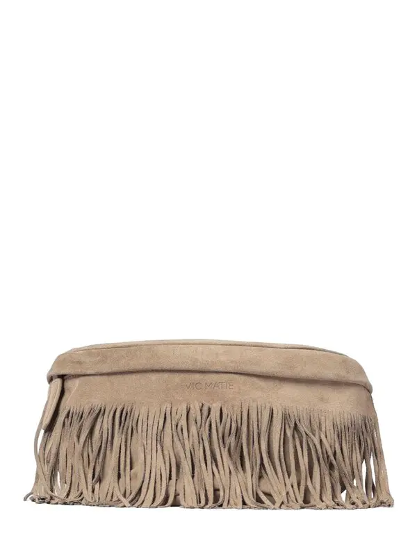 VIC MATIE Suede Crossbody Bag With Fringe - Grey