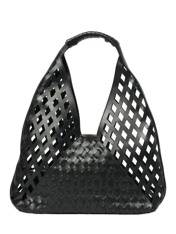 VIC MATIE Woven Leather Shoulder Bag - Black
