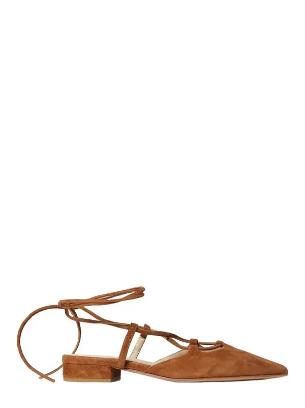 ANNA F. Suede Tie-fastening Ballet Flats - Burnt