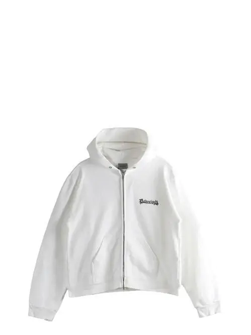 Balenciaga Zip Up Hoodie With Logo Detail - White