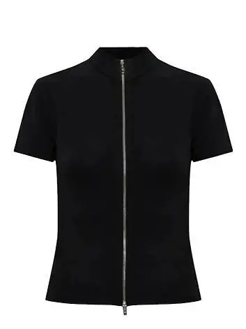 Alexander Wang Mock Neck Short Sleeve Zip Up Top - Black