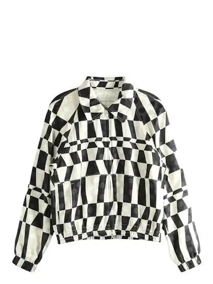 Dries Van Noten Optical Squares Print On Polka Dot Jacket - Black