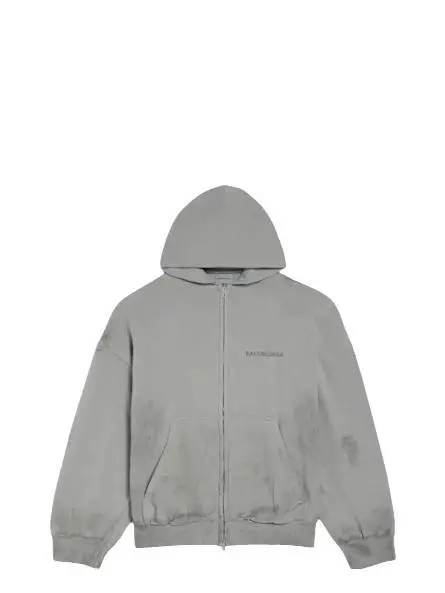 Balenciaga Medium Fit Zip Up Hoodie - Grey
