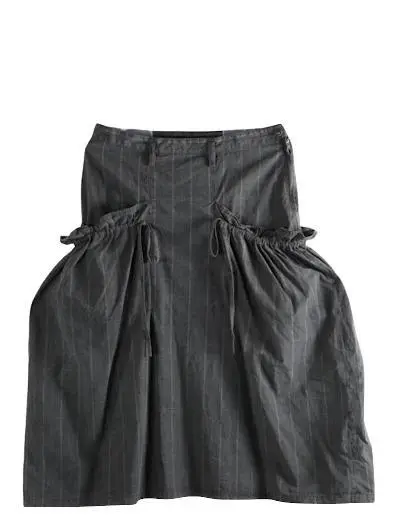 Y’s Gathered Stripe Skirt - Grey