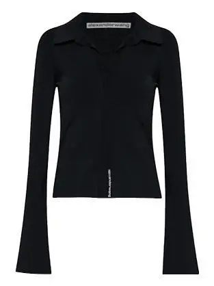 Alexander Wang Long Sleeve Fixed Placket Polo Shirt - Black