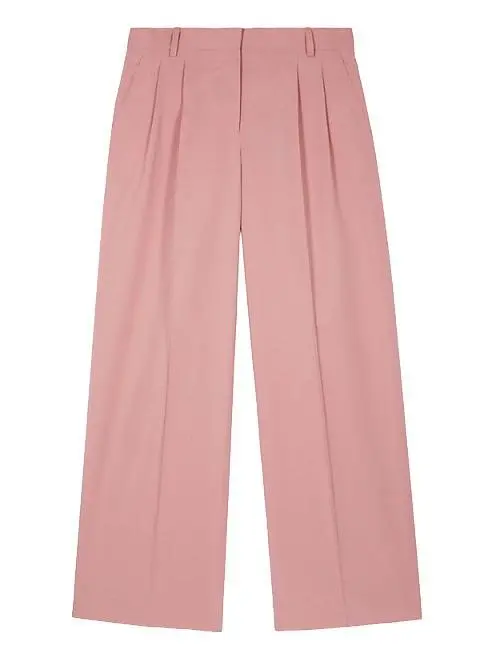 The Kooples Pleated-front Wide-leg Lyocell, Linen And Cotton Trousers - Blush
