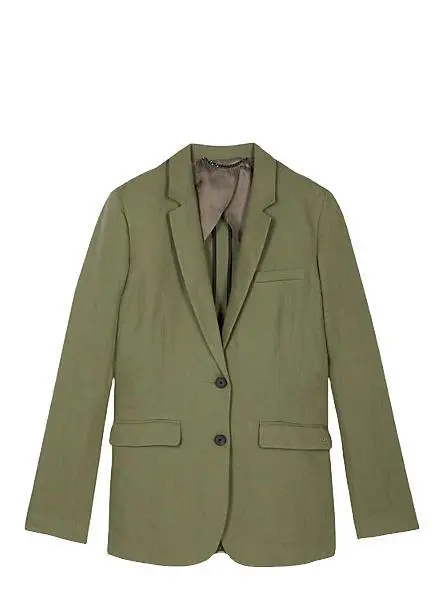 The Kooples Notch Lapel Linen Blazer - Foret