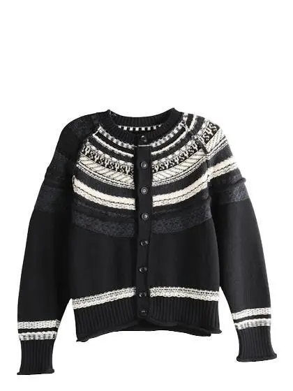 Y’s Fair Isle Round Neck Cardigan - Off White