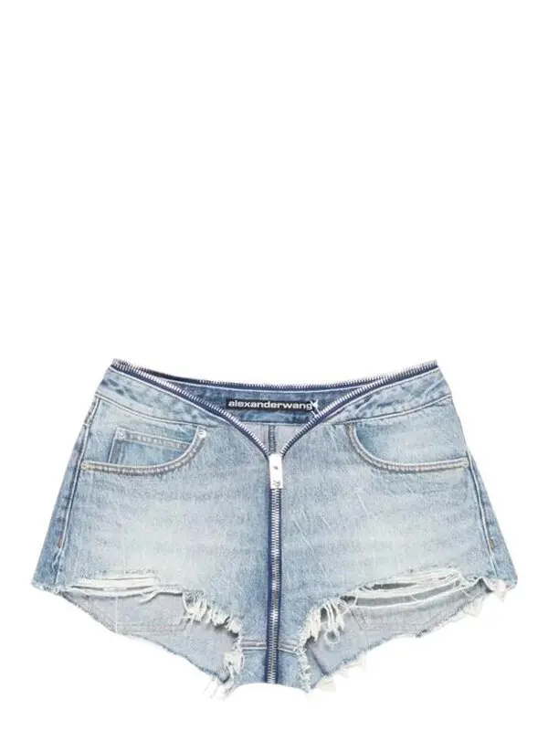 Alexander Wang Dipped V Zip Waistband Cut Off Shorts - Authentic Light Indigo