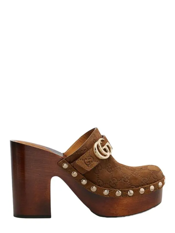 Gucci Platform Clogs With Horsebit Detail - Brown