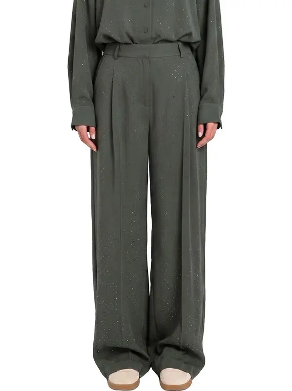 TWINSET Palazzo Trousers In Lyocell With Rhinestone Embellishments - Green