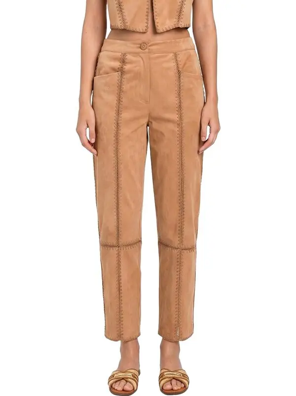 TWINSET Slim Fit Faux Suede Trousers - Hazel
