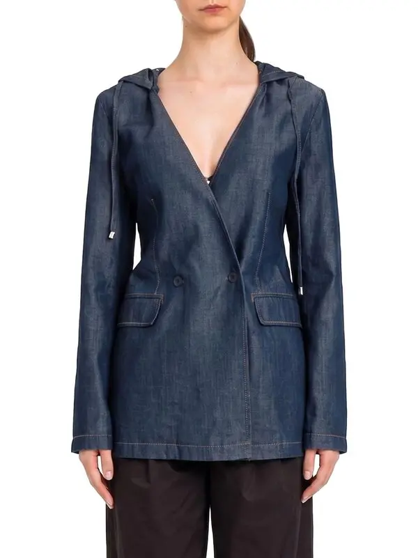 TWINSET Cotton Double-breasted Blazer With Hood - Denim