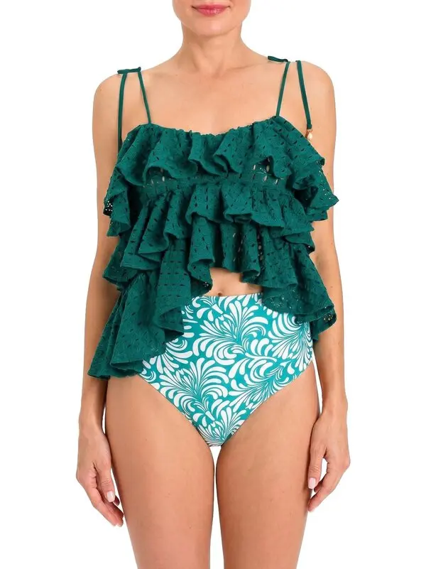 TWINSET U & B Lace Ruffle Top - Emerald