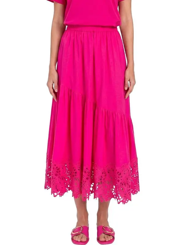 TWINSET Cotton Midi Skirt With Embroidery - Fuchsia