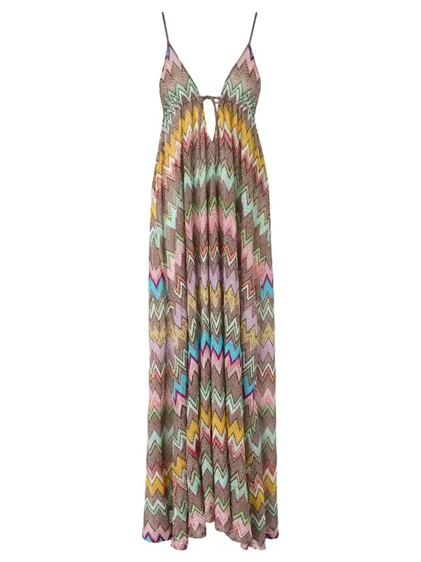 Missoni Zig-zag Motif Maxi Dress With Plunge Neckline - Multi