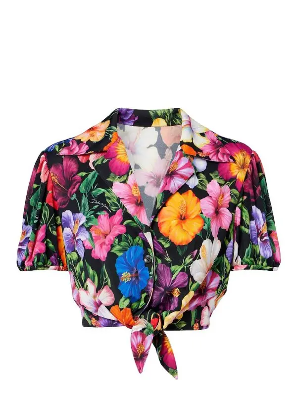 Dolce & Gabbana Floral Print Cuban Collar Cropped Shirt - Multicoloured