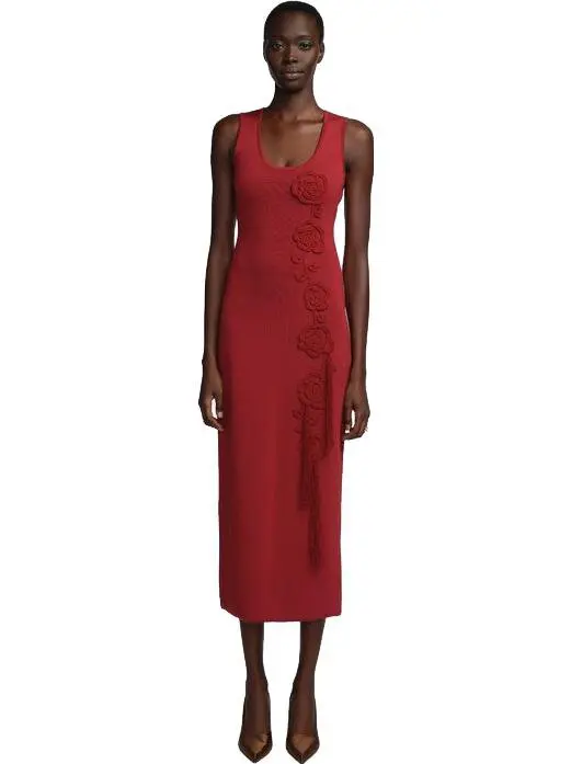 Lela Rose Crochet Applique Knit Column Dress - Burgundy