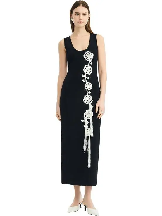 Lela Rose Crochet Appliqué Knit Dress - Black