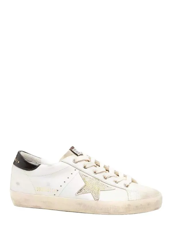 GOLDEN GOOSE Super-star Leather Sneakers With Swarovski Star - Neutrals