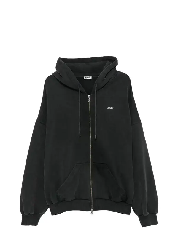 AVAVAV Logo Embroidered Zip-up Hoodie - Black