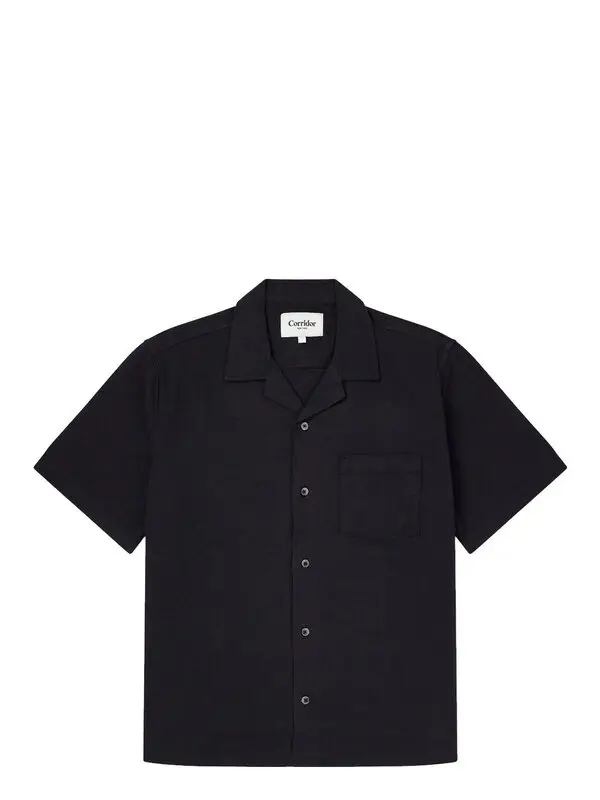 CORRIDOR Convertible-collar Cotton-hopsack Shirt - Black