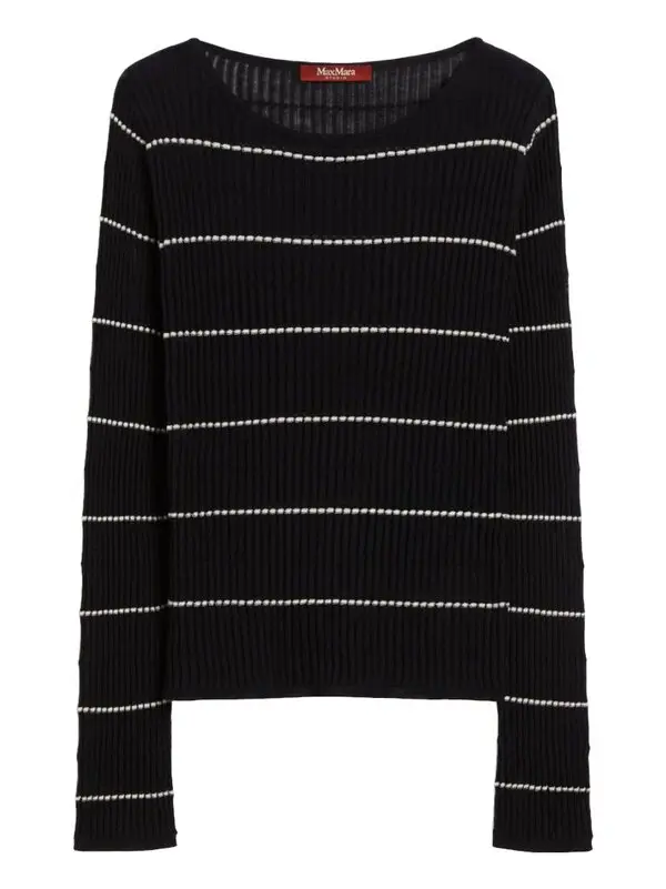 Max Mara Slim-fit Wool And Silk Rib-knit Sweater - Navy