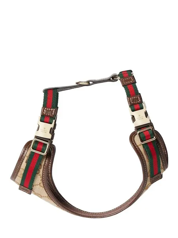 Gucci Extra-small Padded Pet Harness With Gg Canvas And Web Straps - Beige
