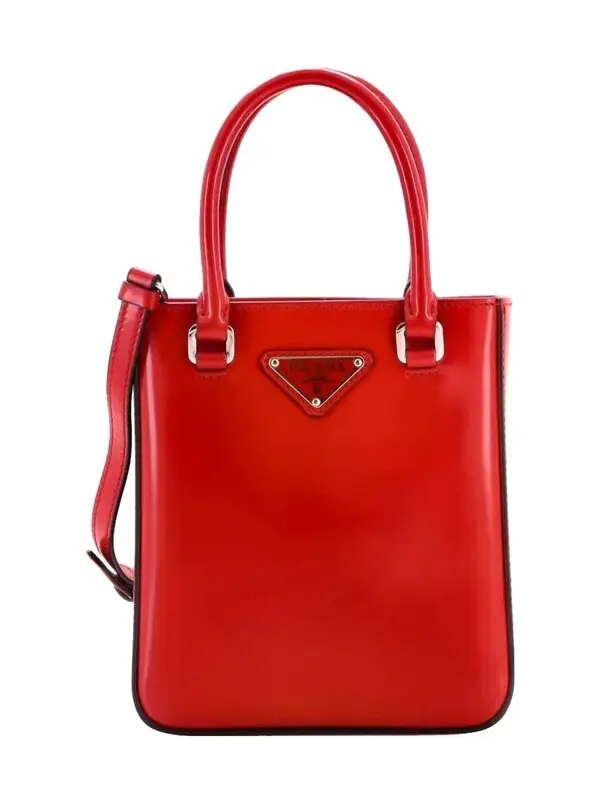 Prada Brushed Leather Convertible Tote Small Crossbody Bag - Red