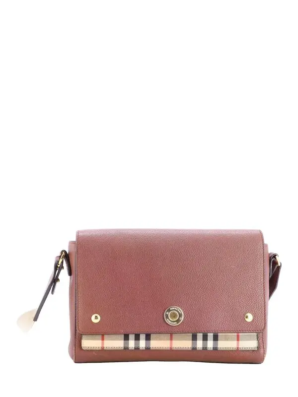 Burberry Note Leather With Vintage Check Canvas Medium Crossbody Bag - Brown