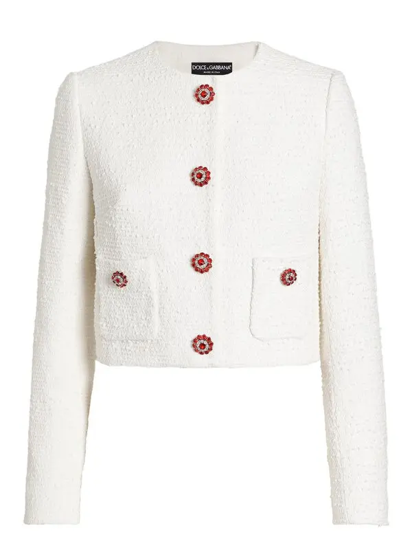 Dolce & Gabbana Single-breasted Jewel Button Tweed Jacket - White