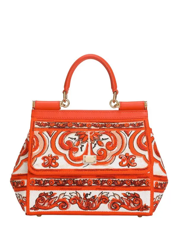 Dolce & Gabbana Small Sicily Handbag With Majolica Embroidery - Orange