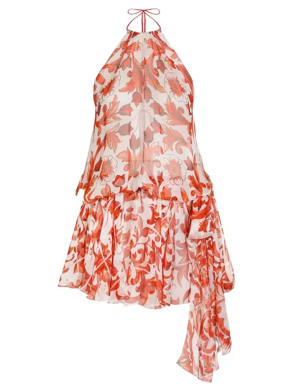 Dolce & Gabbana Majolica-print Chiffon Halterneck Dress - Multicolor