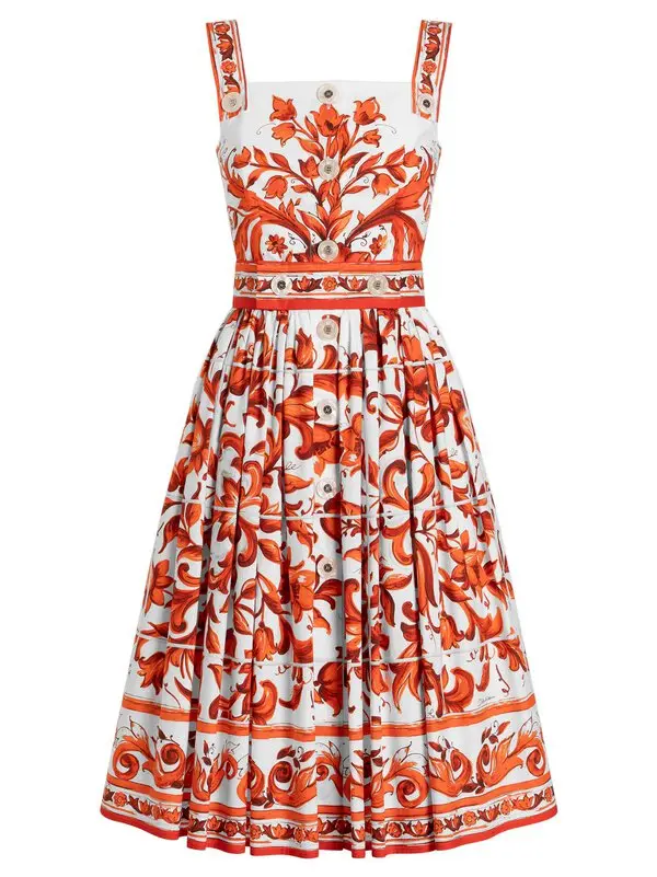 Dolce & Gabbana Majolica-print Long Poplin Dress - Multicolor
