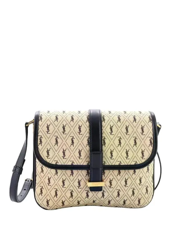 Saint Laurent Monogram All Over Canvas And Leather Flap Satchel Crossbody Bag - Blue