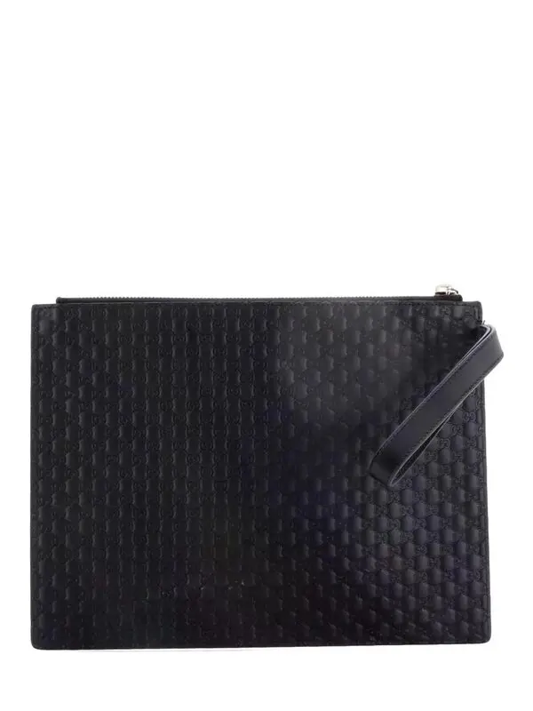 Gucci Microssima Leather Wristlet Pouch Clutch Bag - Black