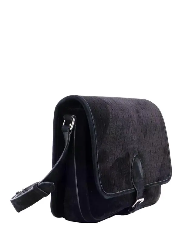Saint Laurent Monogram Velvet And Suede Flap Messenger Bag - Black