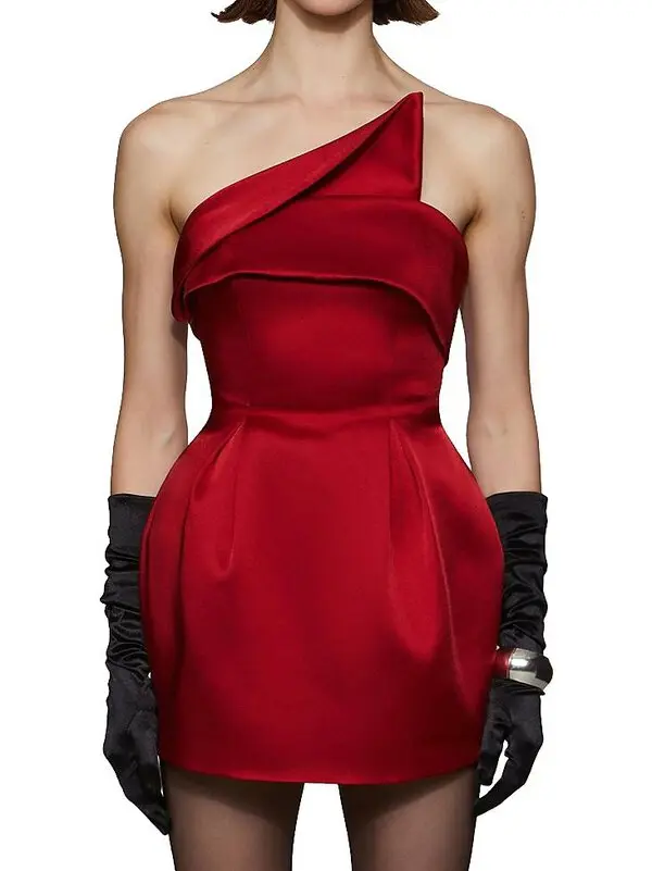 ET OCHS Satin Origami Neckline Mini Dress - Red
