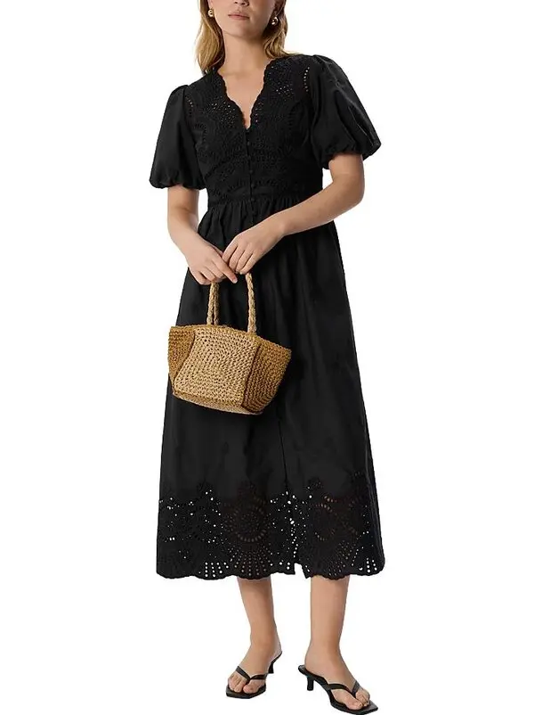 Whistles Cotton Broderie Midi Dress - Black