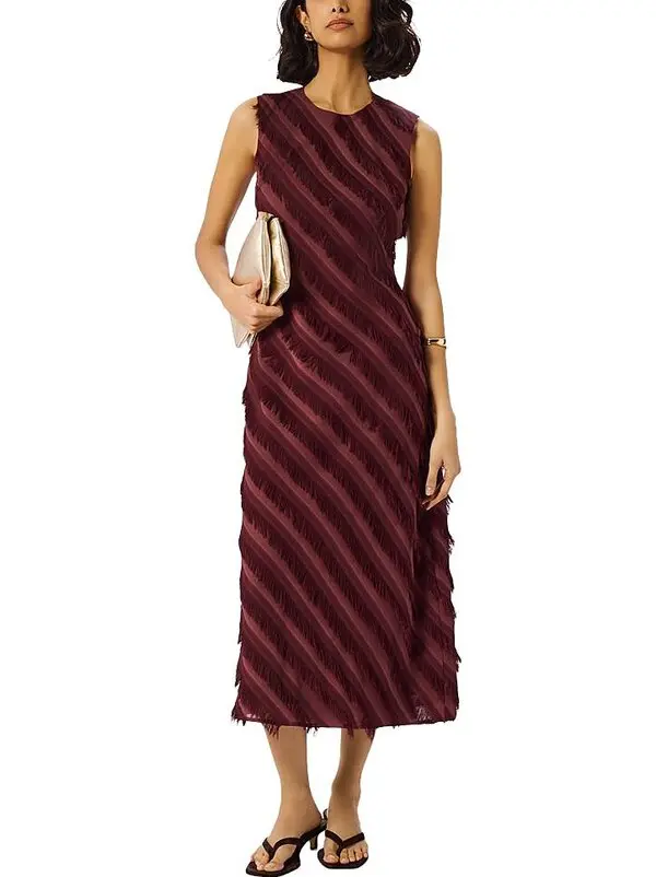Whistles Diagonal Fringe Midi Dress - Brown
