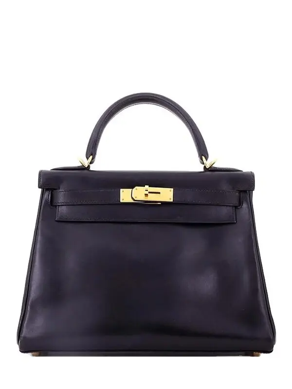 Hermès Kelly 28 Handbag Black Box Calf With Gold Hardware - Noir