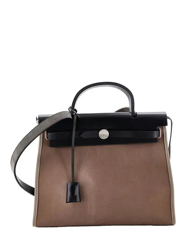 Hermès 31 Herbag Zip Leather And Toile - Gray