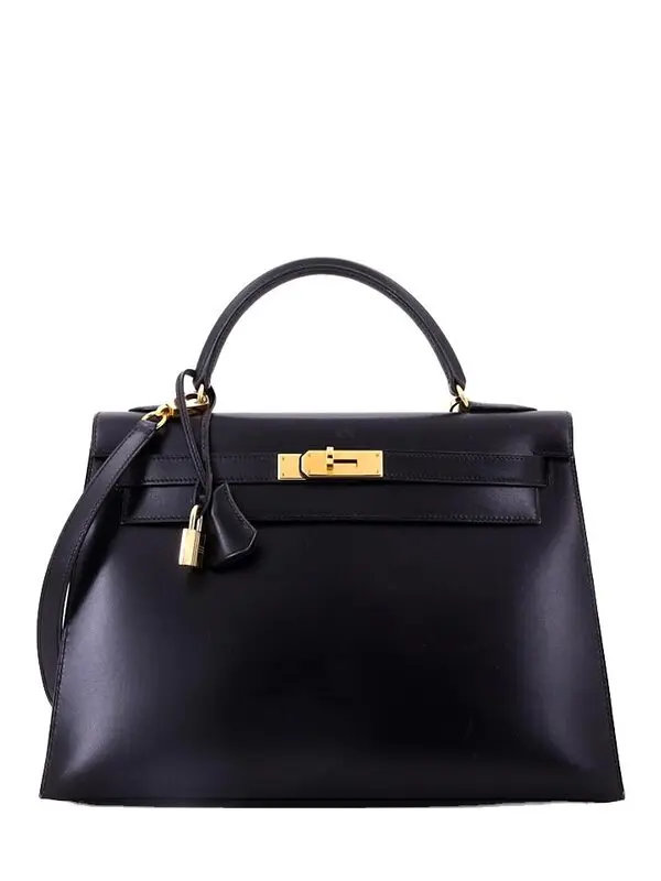 Hermès Kelly 32 Handbag Black Box Calf With Gold Hardware - Noir