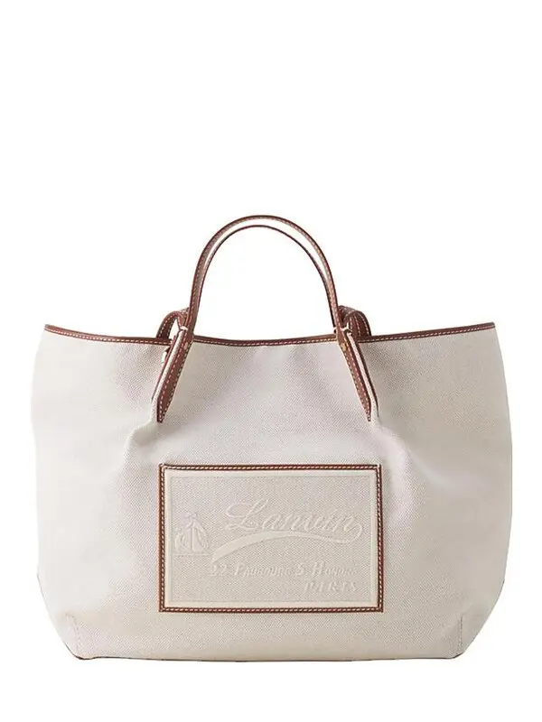 LANVIN Catch Canvas Tote Bag - Ecru/cognac Leather Trim.