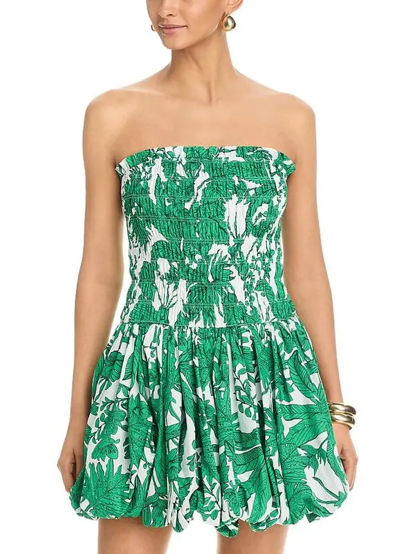 Aqua Palm Strapless Bubble Hem Dress - Green/white