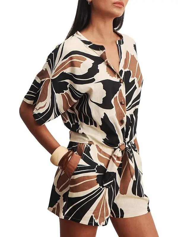 Sanctuary Printed Tie Front Shirt - Lotus