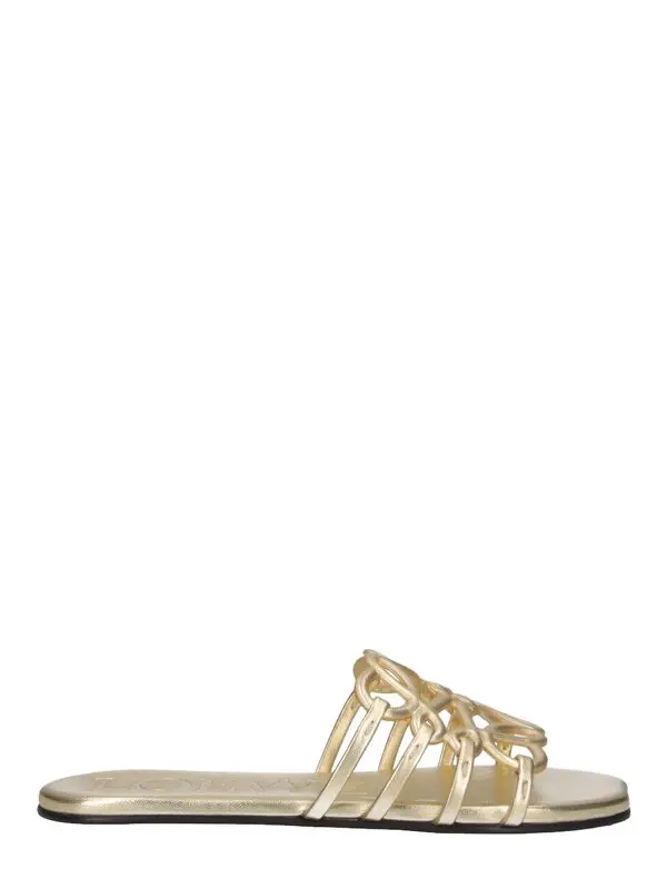 Loewe Anagram Petal Slides In Golden Calf Leather - Gold