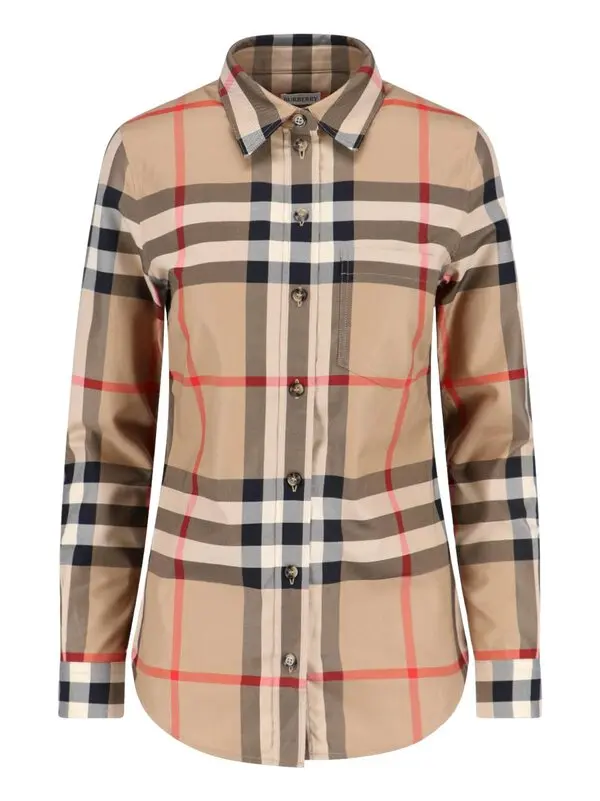 Burberry Check" Cotton Shirt - Beige