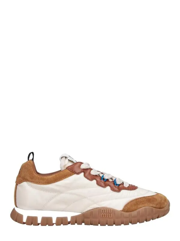 Miu Miu Tyre" Sneakers In Recycled Fabric And Suede - Cream