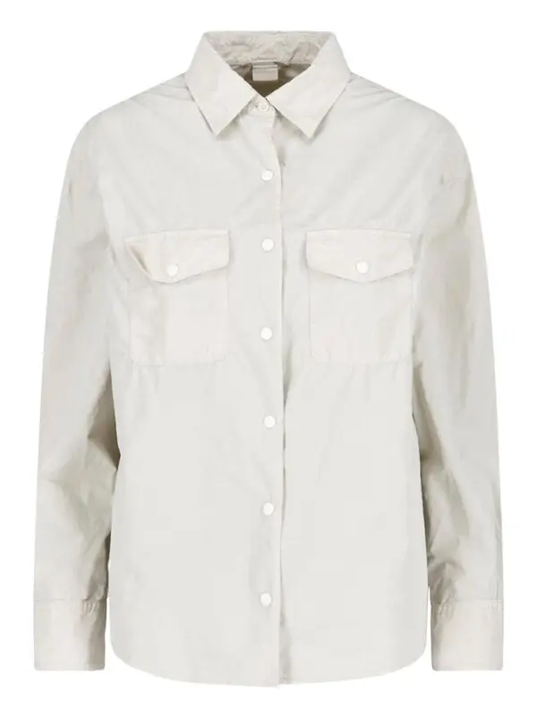Aspesi Cotton Button-up Shirt With Crew Neck And Patch Pockets - Gray